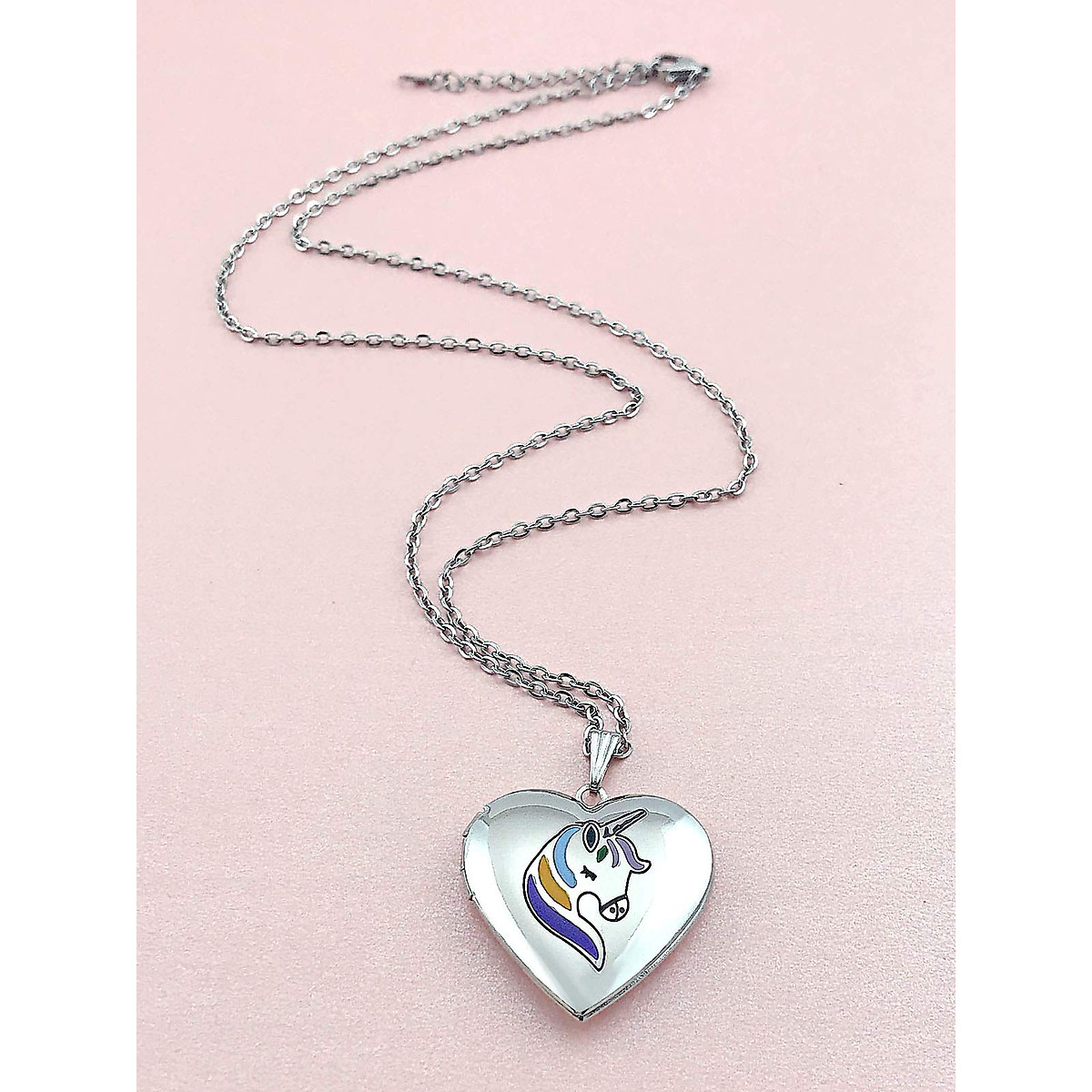 YOUFENG Unicorns Gifts for Her Love Heart Locket Necklace that Holds Pictures Enamel Locket Pendant Gifts for Women