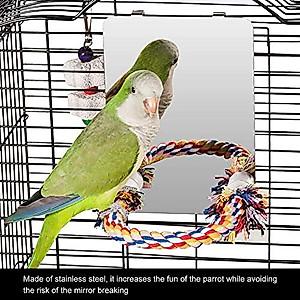Tylu 6.6 Inch Bird Mirror for Cage Accessories with Rope Perch, Bird Swing Toys Perches for Conures Parakeet Parrot Cockatoo Cockatiel Lovebirds Finch Canaries