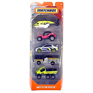 Matchbox 2019 Rescue 5 Pk (Sea Hunter, Baja Bandit, Subaru Impreza, Pierce Dash Fire, Trail Tracker)