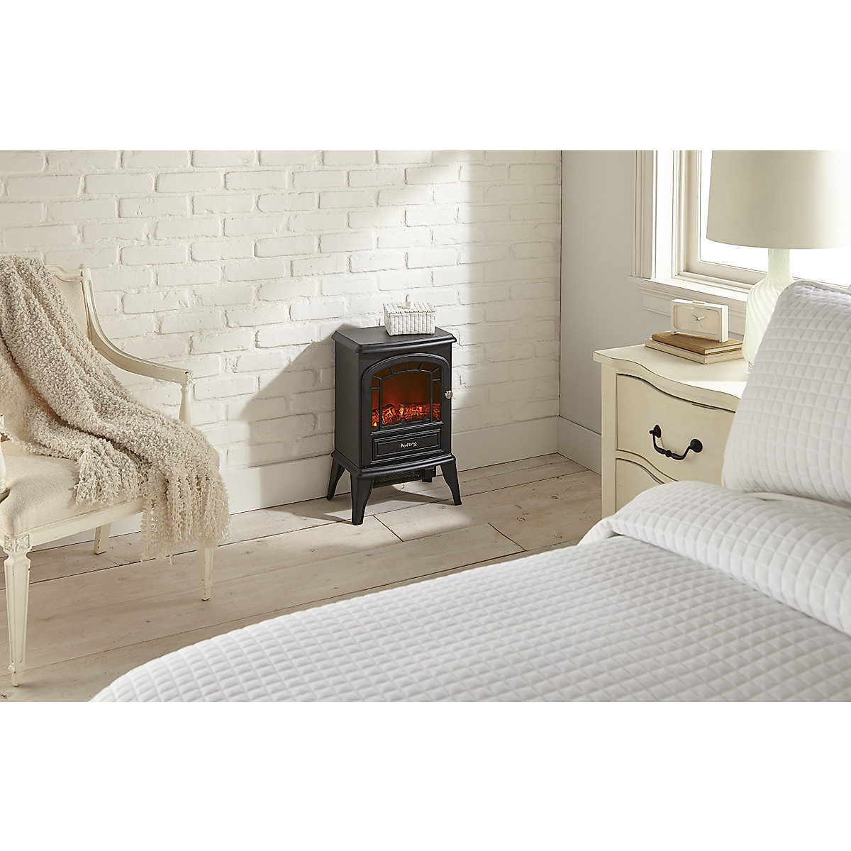 e-Flame USA Aspen Freestanding Electric Fireplace Stove - 3-D Log and Fire Effect (Black)