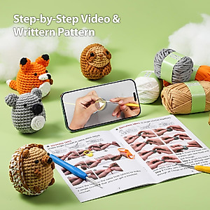 Crochet Kit for Beginners, 4PCS Crochet Animal Kit for Adults Kids, Learn to Crochet with Step-by-Step Video with Writtern Pattern