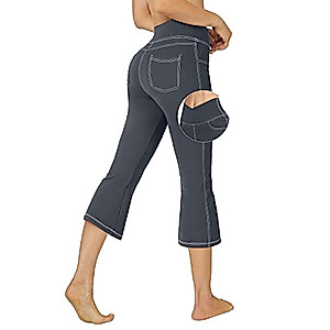 G4Free Flare Capri Pants for Women Cross Waist Bootcut Yoga Crop Pants with 4 Pockets High Waist Bootleg Leggings for Casual Workout (Grey,M)