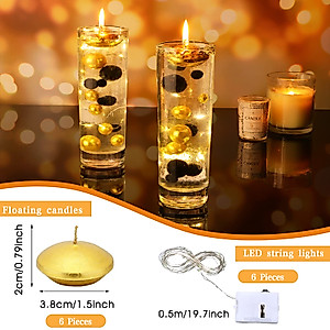 Lounsweer 20000 Pieces Transparent Water Gels and 120 Pieces Simulated Pearl Beads for Vase Fillers and 6 Pcs Floating Candles 6 Pcs Waterproof Light for Graduation Home Wedding Decor (Black, Gold)