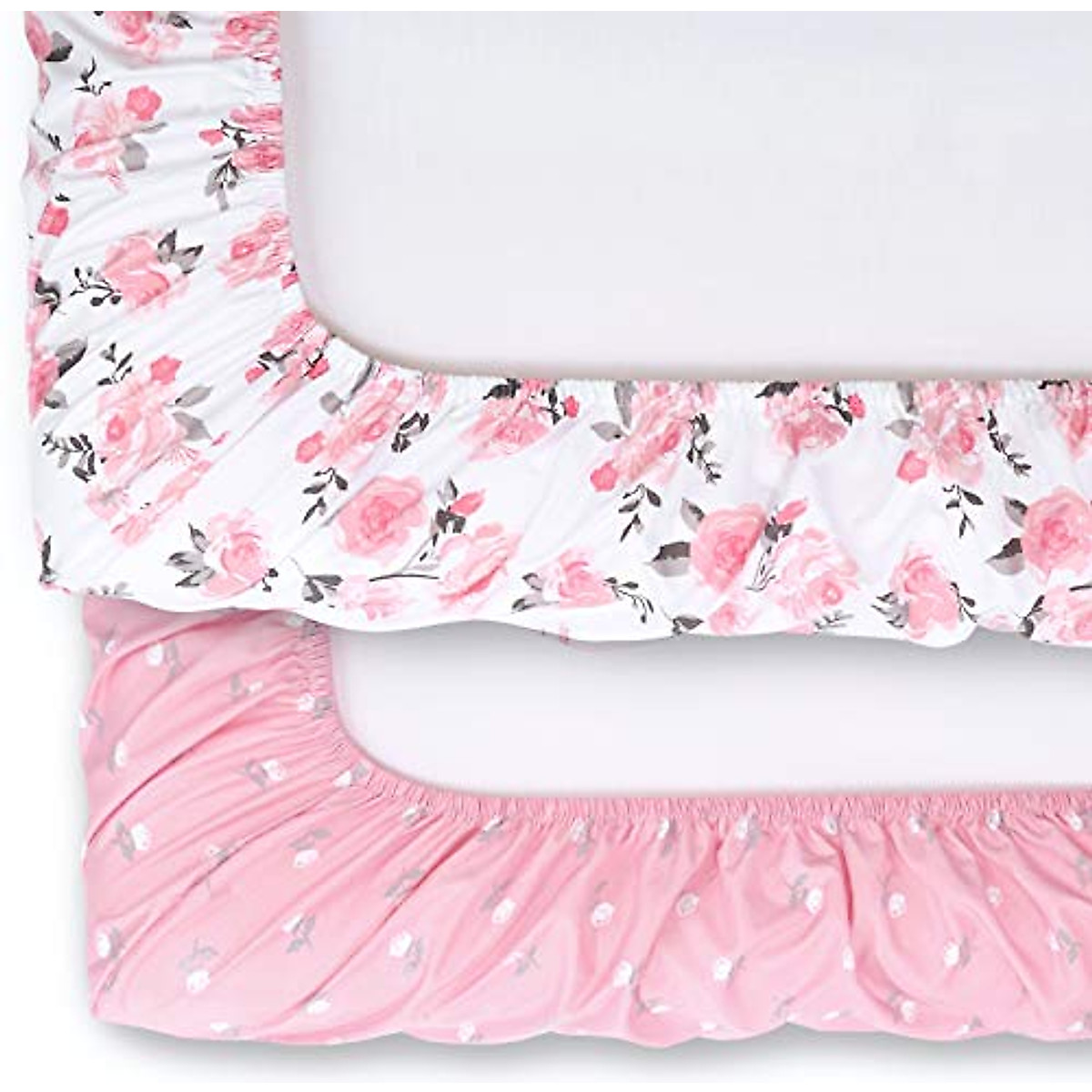 The Peanutshell Fitted Pack n Play, Playard, Mini Crib Sheets for Baby Girls | 2 Pack Set | Pink Roses and Floral