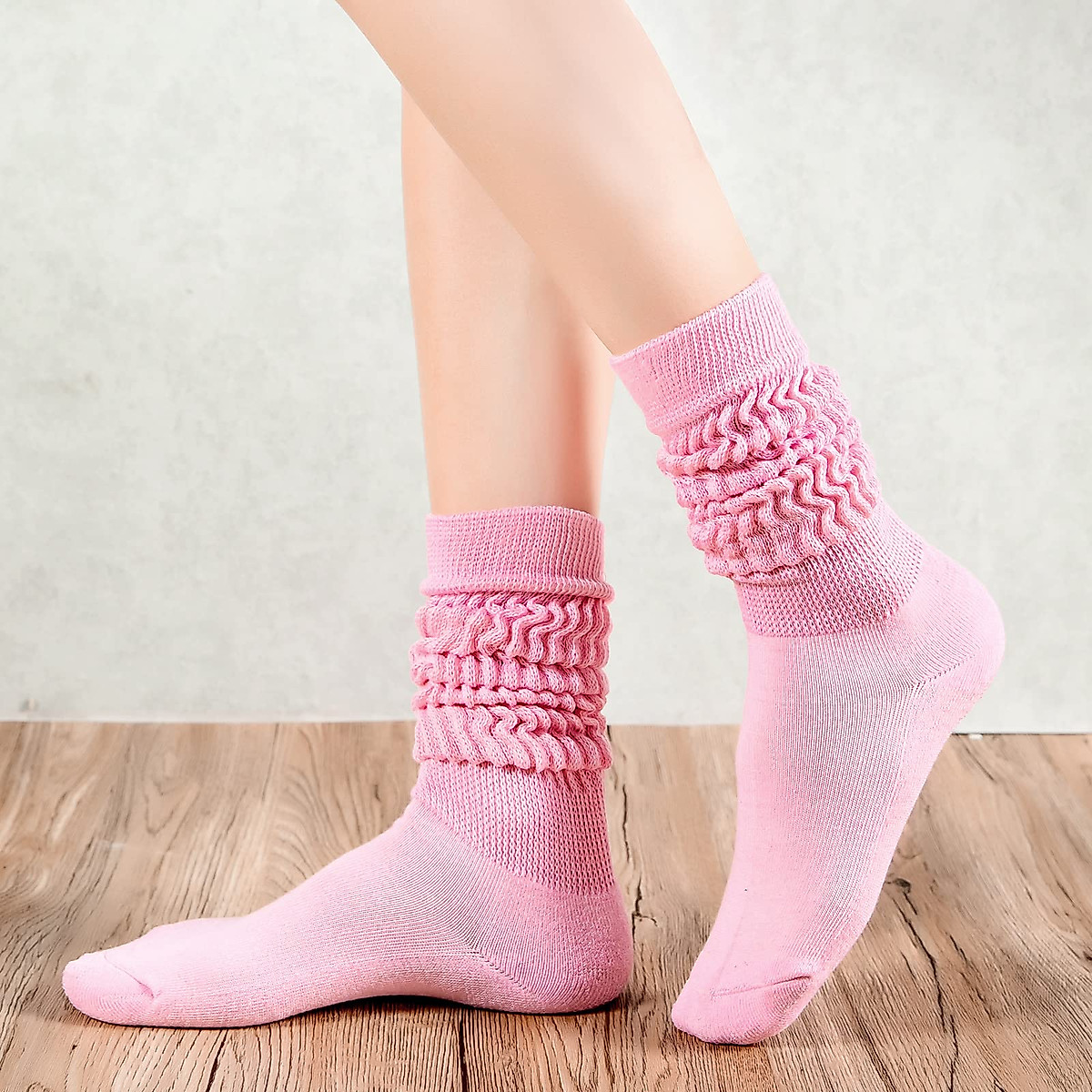 Witwot 3 Pair Womens Slouch Socks Cotton Knee High Tube Scrunch Sock Black-White-Pink
