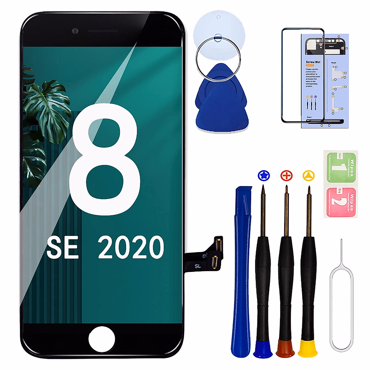 SIMDOG for iPhone 8/ SE 2020 2nd Generation Screen Replacement Black,LCD Touch Digitizer with Repair Tools for A2275, A2298, A2296.with Screen Protector (Black, 8G)…