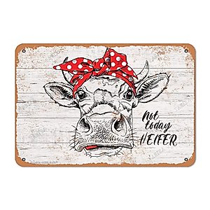Tarika Cow Not Today Heifer Metal Vintage Look Decoration Art Sign for Home Kitchen Bathroom Farm Garden Inspirational Quotes Wall Decor, 8 x 12 inch