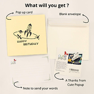 CUTE POPUP - Spaceship Birthday Pop Up Card, Nasa Birthday Pop Up Card, Rocket Card Pop Up, Spaceship Moving Solar System – The Perfect 3D Card for Son, Grandson, Nephew