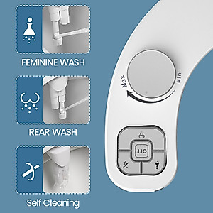 PIKETS Bidet Attachment for Toilet, Dual Nozzle (Frontal and Rear Wash) Non-Electric Fresh Water Bidet Toilet Seat Attachment with Nozzle Self Cleaning, Adjustable Water Pressure (Silver)