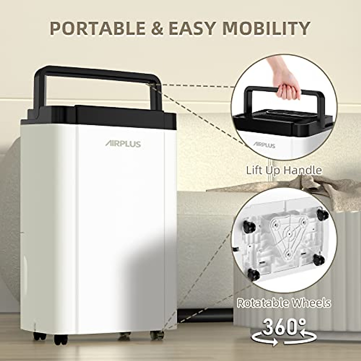AIRPLUS 4,500 Sq.Ft 70 Pint Dehumidifier for Basements, (4 Smart Modes) Quiet Dehumidifiers for Bedroom & Home with Drain Hose, Auto Shut Off/24 Hr Timer/0.8Gallon Water Tank