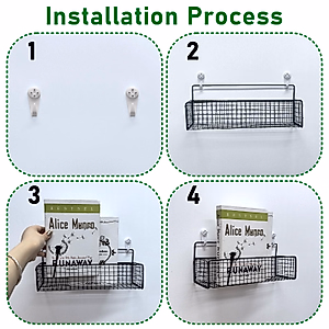 Wensdr Wall Mounted Metal Kids Bookshelf, Metal Wire Storage Bookshelf, Floating Book Shelves for Kids Room, Metal Hanging Bookshelve Organizer for Room Decor (Black, 5 Pack)