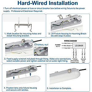 DAKASON 4-Pack LED Vapor Tight Light 40W (80W Eq.) 4200lm, 4FT Outdoor Shop Light Waterproof 5000K IP65 100-277V LED Vapor Proof Fixture for Parking Garage Car Wash Warehouse UL Listed