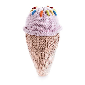 Pebble | Handmade Ice Cream Cone Baby Rattle with Sprinkles—Pink/Strawberry | Knitted Baby Toy | Fair Trade | Play Food | Machine Washable