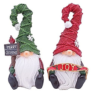 Etistta Christmas Garden Gnomes Outdoor Decor, 7 inch Polyresin Gnome Figurines Statue Sculptures, Winter Tabletop Home Patio Yard Lawn Christmas Gnomes Garden Decorations, Set of 2 (Green, Red)