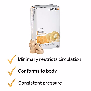 McKesson Non-Sterile Elastic Cohesive Bandage, Tan, 1 in x 5 yds, 1 Count, 30 Packs, 30 Total