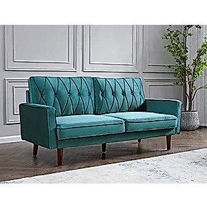 US Pride Furniture US Pride Funiture Modern Style Upholstered Tufted 69.3'' Wide 3 Seater Sofas, Blue Green