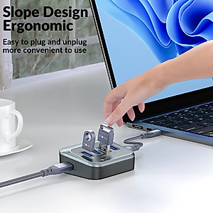 USB Hub for Laptop, SETMSPACE USB Port Hub 32° Bevel Plug and Play, USB 3.0 Hub 5Gbps with 2 in 1 Cable 19.6in, USB Splitter for Laptop, PC, MacBook Pro, iMac, Dell, Xbox