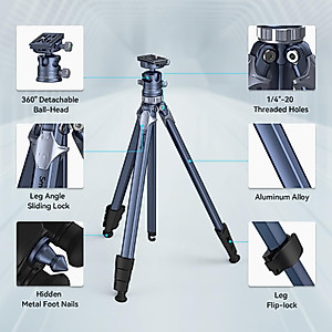 SmallRig AP-02 Lightweight Travel Tripod, 63" Camera Tripod with Compact Unconventional Center Column, 360° Ball Head, QR Plate, Travel Bag, Load up to 17.6 lbs / 8 kg, for Most DSLR Cameras -4222