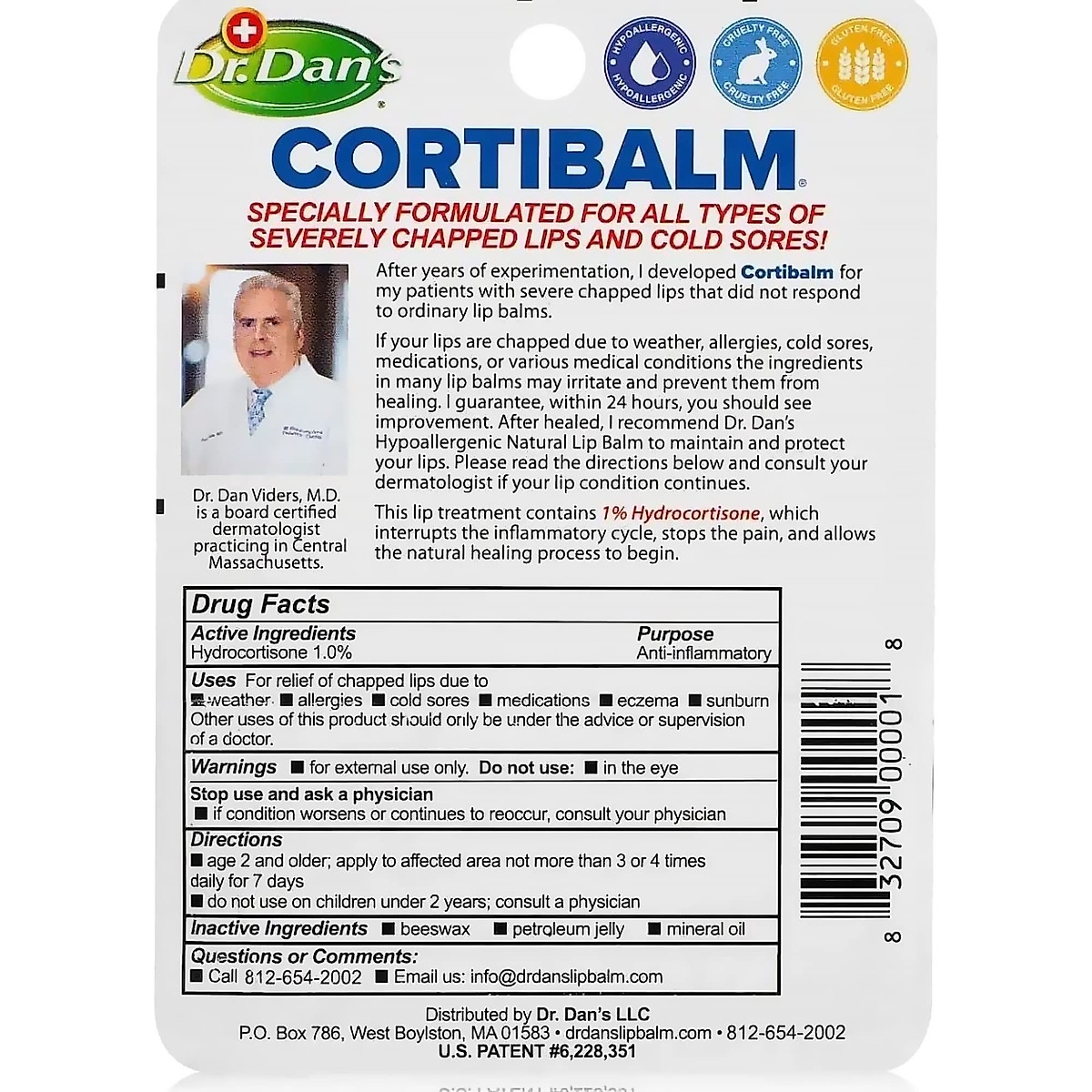 Dr. Dan's Cortibalm 2 pack -for Dry Cracked Lips Healing for Severely Chapped Lips - Designed for Men, Women and Children - 2 Pack