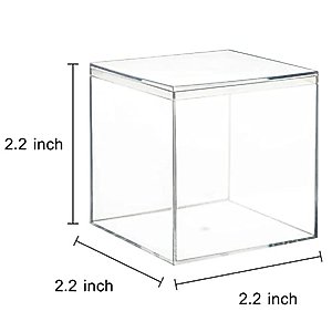 RSYJ Clear Acrylic Plastic Square Cube 2.2x2.2x2.2 Inch, 4 Pack Acrylic Box with Lid, Clear Cube Display Case, Small Plastic Storage Box with Lid, Square Clear Containers Box