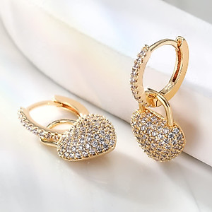 18K Crystal Heart Hoop Earrings for Women with Locket Design, White Crystal Cubic Zirconia Dangling Earrings Fine Jewelry Gifts for Her (Silver)