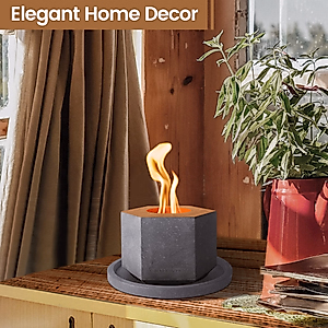 Kante 5.5 in. W Hexagonal Column Portable Concrete Rubbing Alcohol Tabletop Fire Pit w/Metal Extinguisher, Blue Fire Glass & 7.2 in. Dark Gray Base,Ethanol Fireplace,Indoor Tabletop Fire Pit Bowl Pot