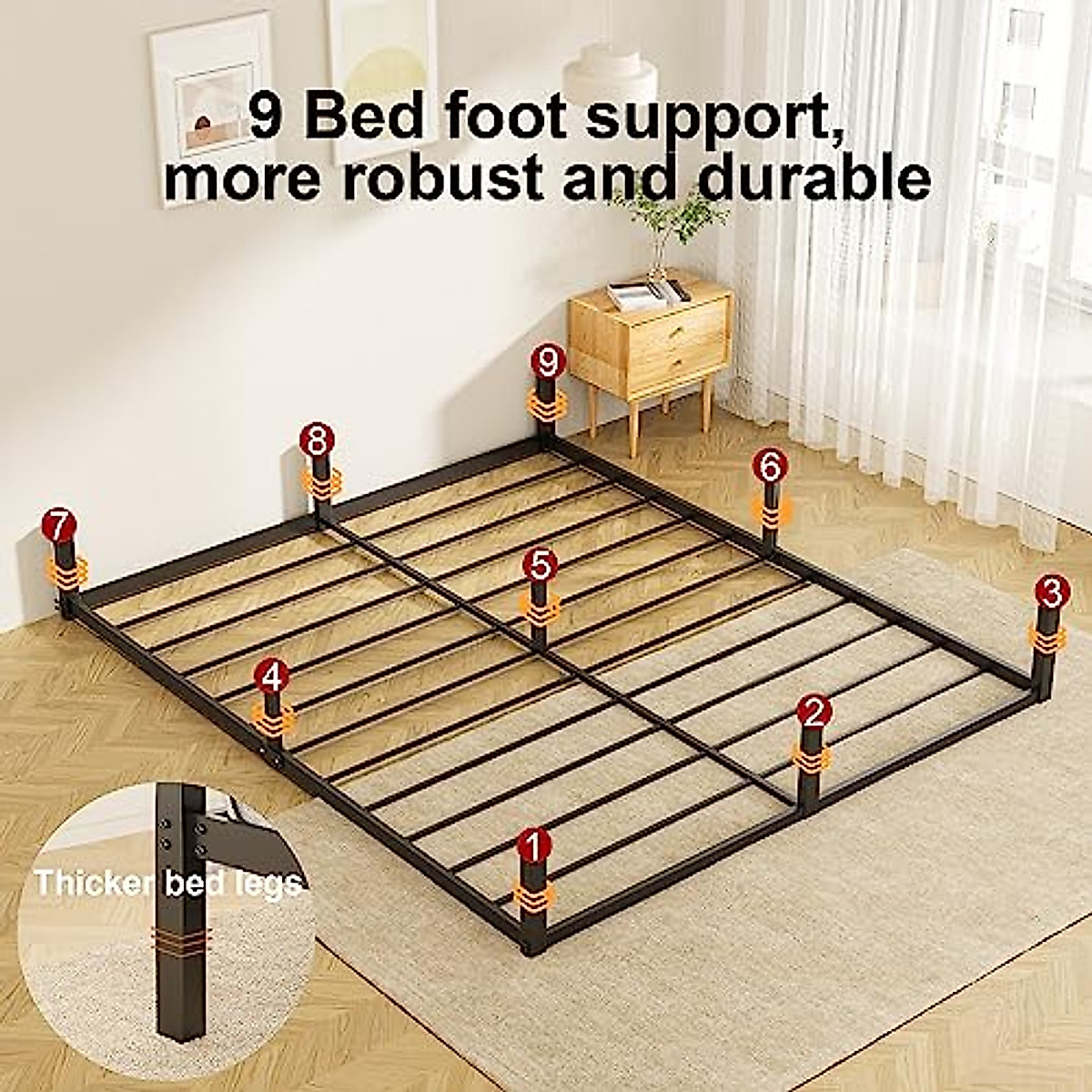 ONEMO 14 Inch California King Bed Frame with Headboard and Footboard Metal Platform Bed Frames Heavy Duty Mattress Foundation Quiet and Anti-Slip No Box Spring Needed Black