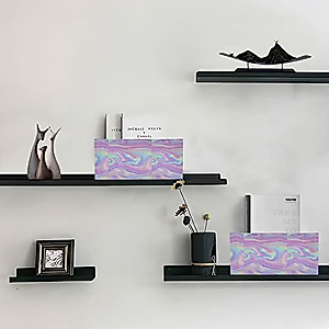 Oyihfvs Iridescent Liquid Abstract Art Rainbow Pink Turquoise Marble 2 PCs Rectangle Foldable Felt Storage Bin, Collapsible Cube with Handles Thick Fabric Box Organizer Clothes Supplies for Home