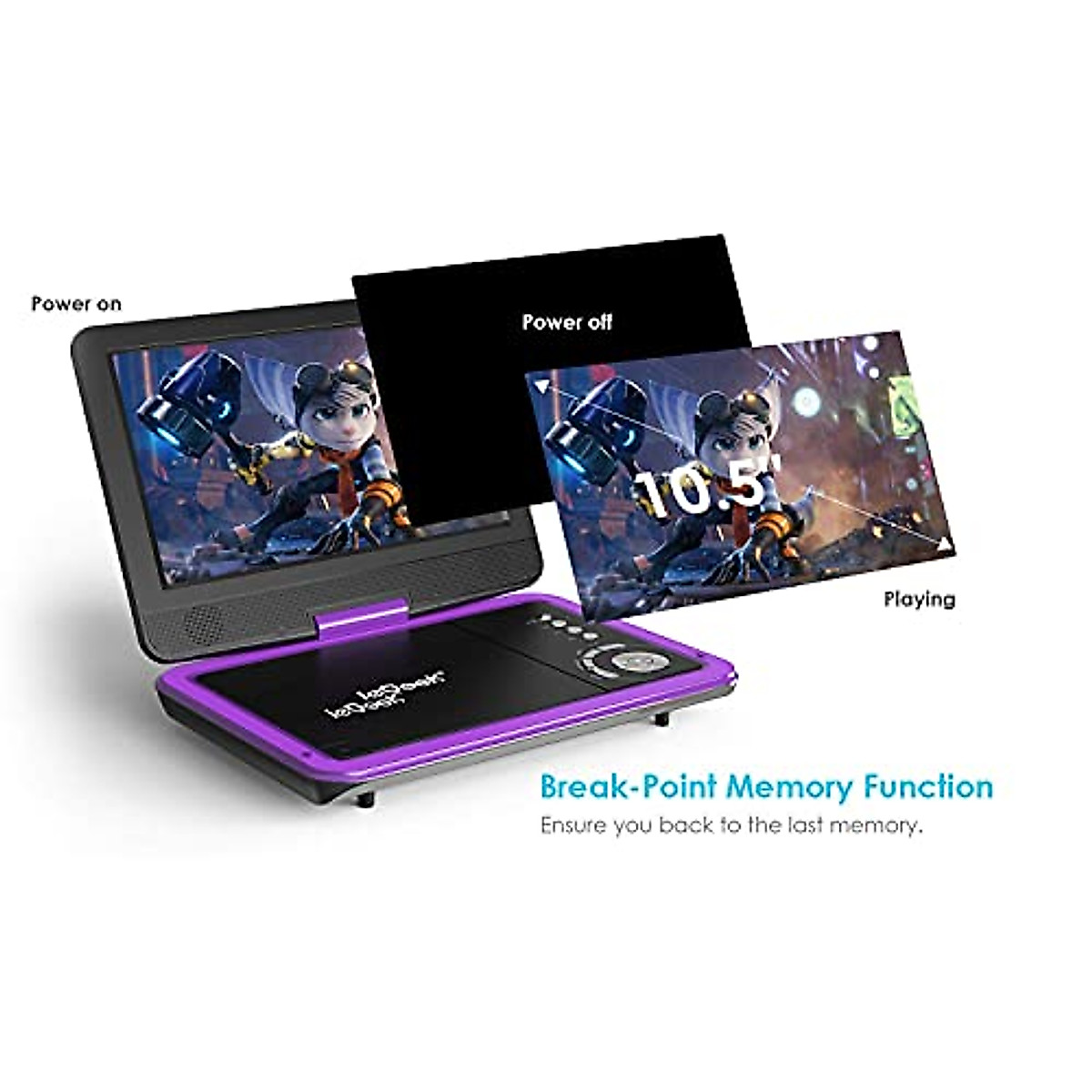 ieGeek 12.5" Purple Portable DVD Player and Car Headrest Mount Holder Strap Case, Car Travel DVD Players 5 Hrs Rechargeable Battery, Region-Free Video Player for Kids Elderly, Remote Control, Sync TV