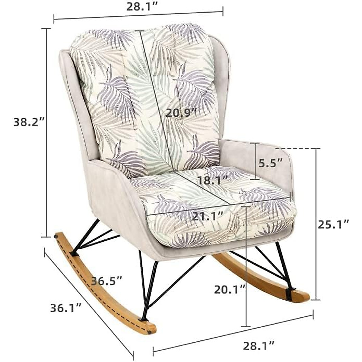 DWVO Modern Rocking Chair for Nursery, Thickened Removable Cushions Upholstered Glider Rocker Chair Armchair with Tall Back Comfy Side Chair Indoor for Living Room Bedroom, Beige