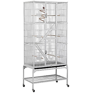Yaheetech 69-Inch Extra Large Wrought Animal Cage Metal 3 Levels Small Animal Cage w/Cross Shelves and Ladders for Ferret Chinchilla Sugar Glider Squirrel, White