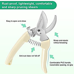 Premium garden shears, meperez pruning scissors gardening tools, pruners for flower, bushes, rose and fruit tree, use for florist, yard and orchard the plant clippers, sharp white steel anvil snips, 2