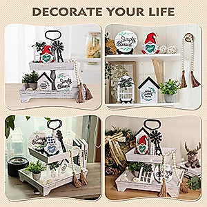 Eufrozy 11pcs Farmhouse Tiered Tray Decor Set, Rustic Tier Tray Decorations with Black and White Buffalo Plaid Gnome Ornaments Wooden Home Sweet Home Sign for Kitchen Table Decor Summer Housewarming