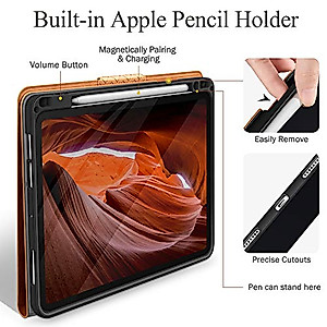 auaua Case for iPad Air 5th Generation(2022), iPad Air 4th Generation (2020), with Pencil Holder, Auto Sleep/Wake, Vegan Leather, Adjustable Stand Cover (Brown)