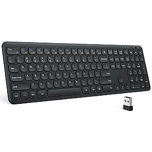 OMOTON Wireless Keyboard, 2.4G Silent Computer Keyboard, Ultra Slim Full Size Ergonomic Keyboard with Numeric Keypad and Media Hotkeys Compatible with Windows, PC, Computer, Notebook, Laptop, Black