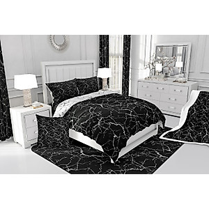 Black Marble Duvet Cover Queen Reversible White Marble Bedding Set 3 Pcs Black and White Marble Texture Printed Comforter Cover, Ultra Soft Microfiber Bed Quilt Modern Style for Men and Women