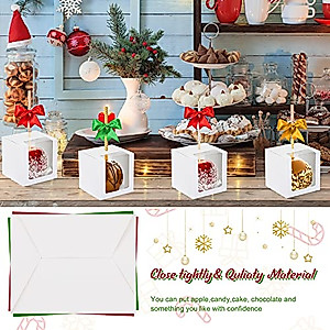 100 Pcs Candy Apple Boxes with Hole Caramel Apple Boxes 4 x 4 x 4 Inch Apple Gift Box Cookies Chocolate Apple Container with Clear Window for Harvest Autumn Party Wedding Baby Shower (White)