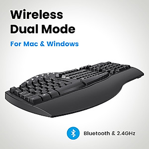 Perixx Periboard-612B Wireless Ergonomic Split Keyboard with Dual Mode 2.4G and Bluetooth Feature, Compatible with Windows 10 and Mac OS X System, Black, US English Layout