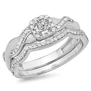 Dazzlingrock Collection 0.50 Carat (ctw) Sterling Silver Round Diamond Swirl Bridal Engagement Ring Set 1/2 CT, Size 5