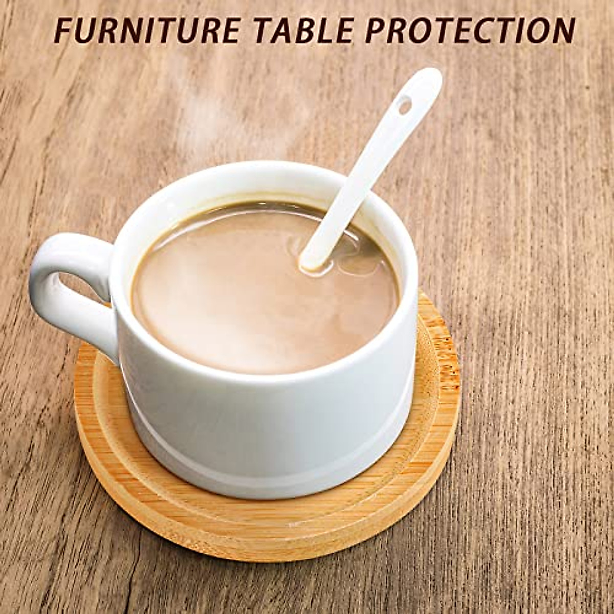 10 Pieces 3.74 Inch Round Bamboo Coaster Drink Small Bamboo Saucers Plant Trays Tabletop Planters Protection Decoration