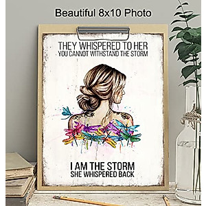 Boho-chic Positive Wall Art - Encouraging Wall Decor - They Whispered to Her You Cannot Withstand The Storm - Daughter Gift - Motivation Inspiration Saying Quotes - Bedroom Wall Art for Women UNFRAMED