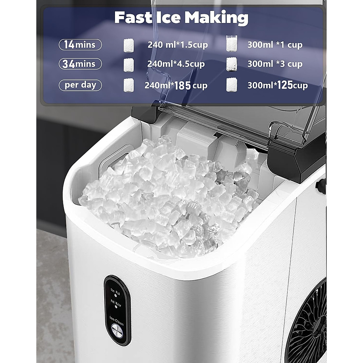 Kndko Countertop Ice Maker with Handle, 26 lbs/Day, 9pcs Bullet Ice in 6 min, Smart Self-Cleaning, Portable Ice Makers Countertop for Home/Office/Party/RV