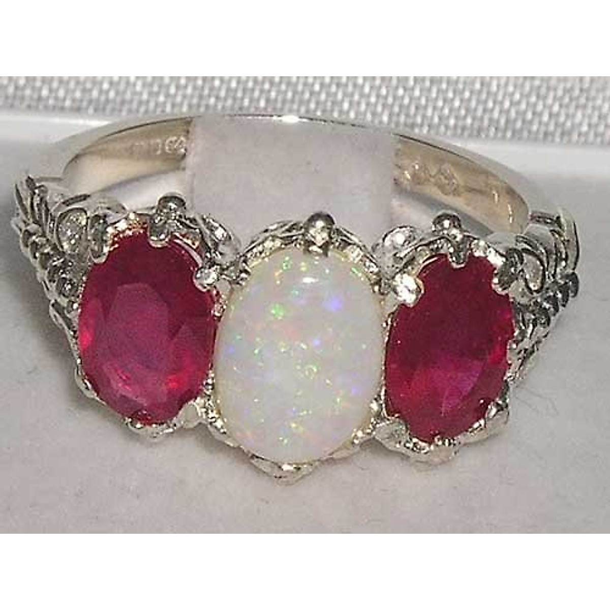 LetsBuyGold 925 Sterling Silver Natural Opal and Ruby Womens Promise Ring - Size 9.5