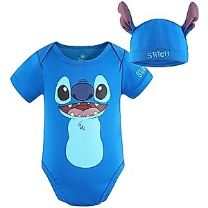Disney Lilo and Stitch Baby Boys’ Bodysuit Costume and Cap for Newborn and Infant – Blue