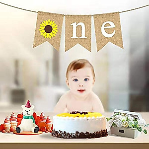 Rainlemon Jute Burlap Sunflower One High Chair Banner Baby Girl 1st Birthday Party Highchair Decoration