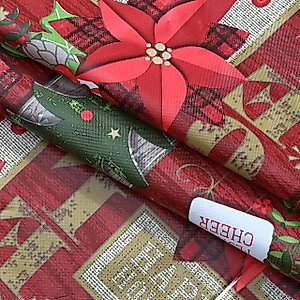 Newbridge Red Sleigh Bells Ring Country Rustic Vinyl Flannel Back Vinyl Christmas Tablecloth, Moose Antlers, Sleighs and Festive Xmas Wipe Clean Tablecloth, 52 Inch x 70 Inch Oblong/Rectangle