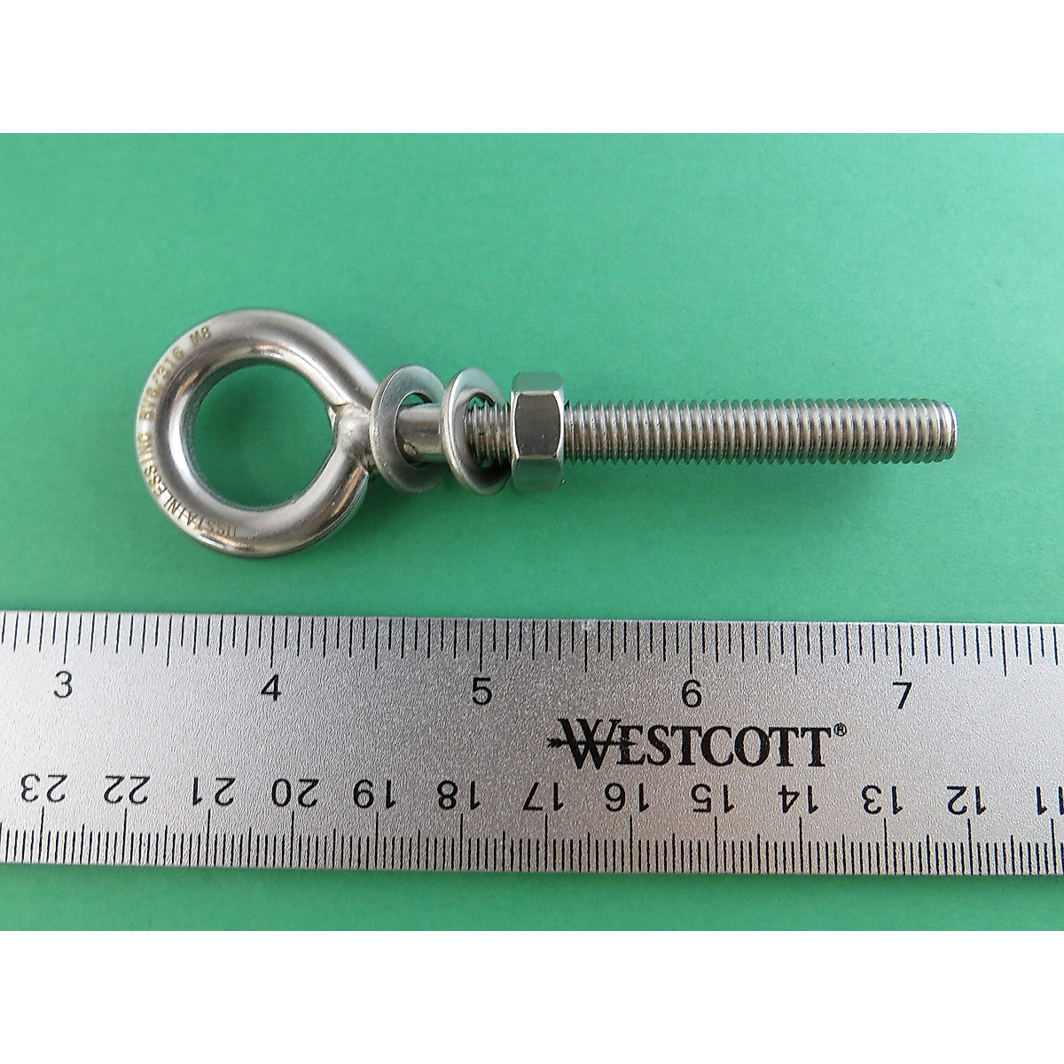 US STAINLESS 2 Pieces Stainless Steel 316 M8 Eye Bolt 8mm x 60mm (5/16" x 2 3/8") Marine Grade Pitch of 1.25