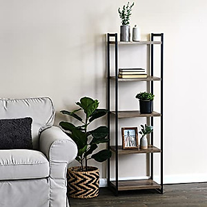 Household Essentials 5 Tier Storage Tower Metal, Grey Shelf – Black Frame, Ashwood