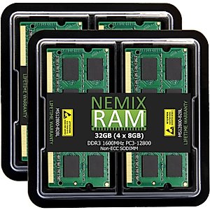 NEMIX RAM 32GB (4X8GB) DDR3 1600MHZ PC3-12800 2Rx8 1.35V 204-PIN Non-ECC SODIMM Laptop Memory KIT Compatible with Apple MacBook Pro, iMac, Mac Mini
