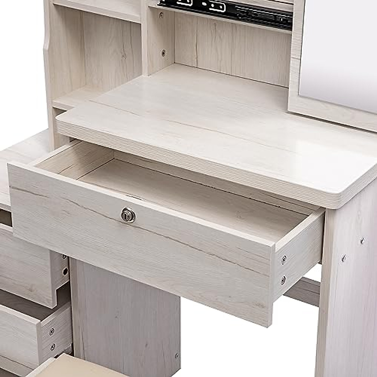 Mbolyeer Vanity Desk Set with Mirror and Stool: Makeup Table with Multi-Drawers & Storage - Vanity Dresser for Bedroom (A)
